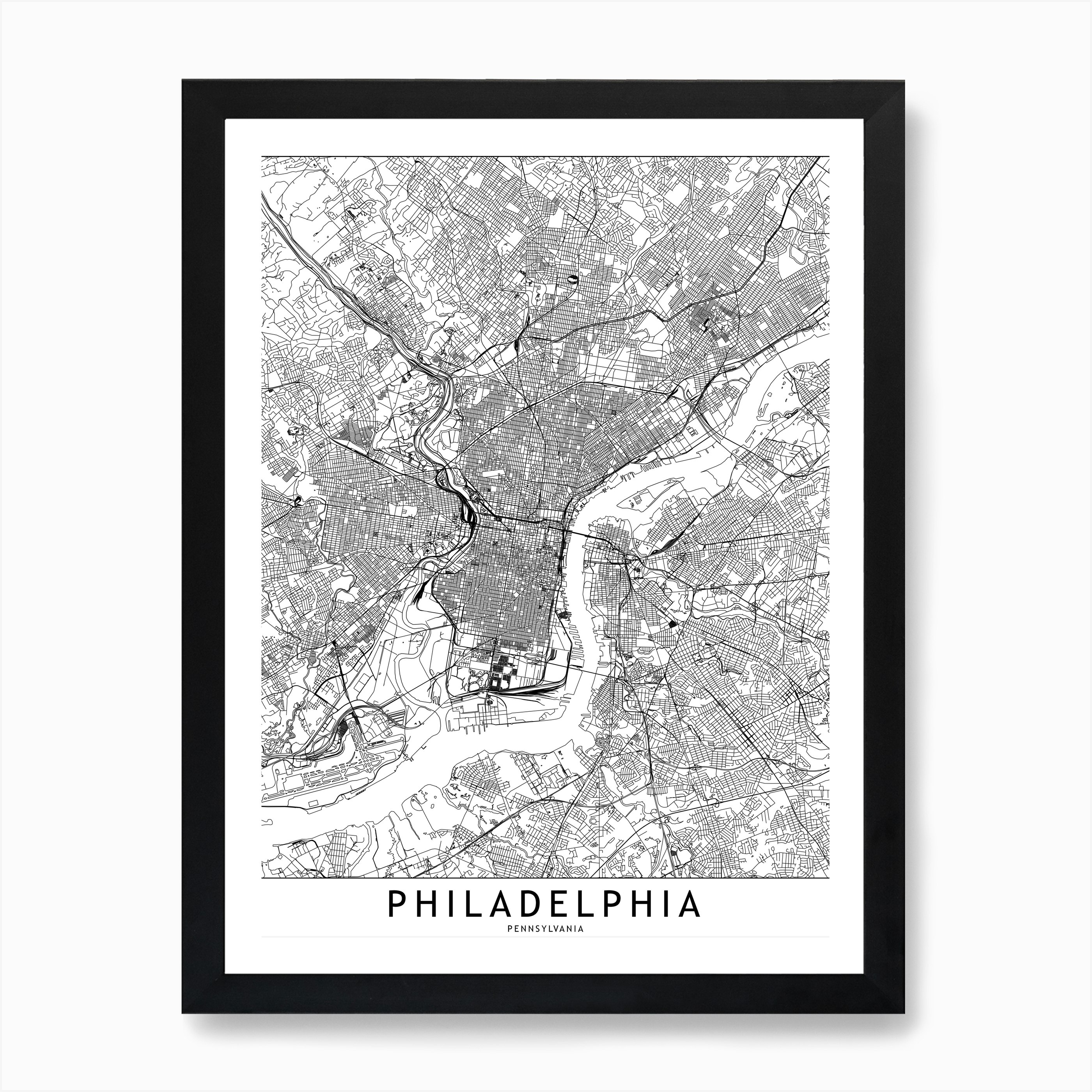 Philadelphia White Map Art Print by multipliCITY - Fy
