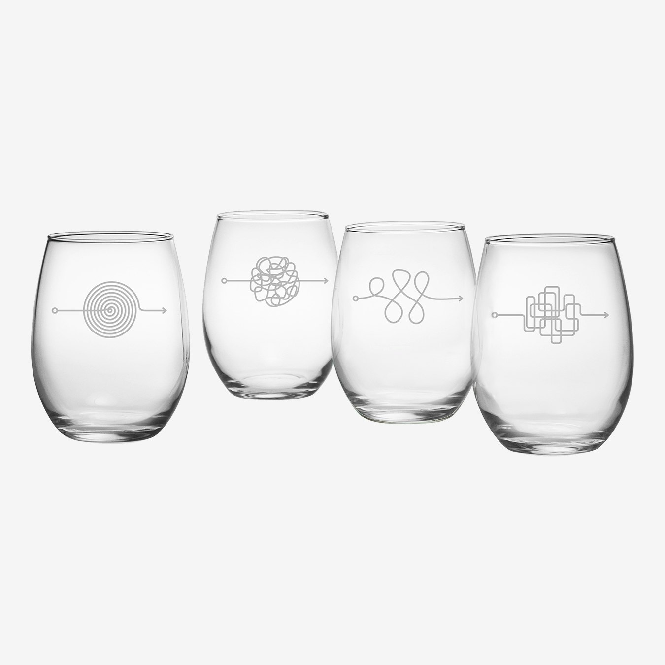 Abstract Arrows Stemless Wine Glass Set Of 4 By Susquehanna Glass Fy