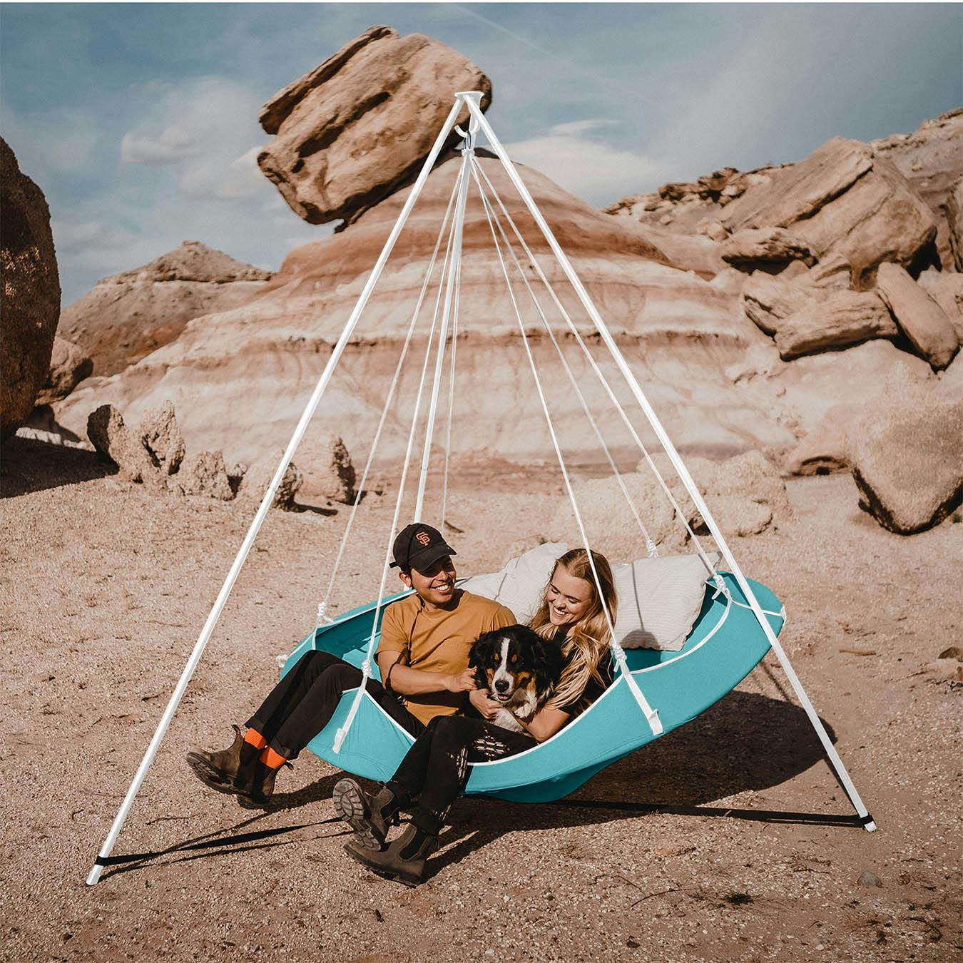 Hangout Pod Circular Hammock Set Aqua Blue