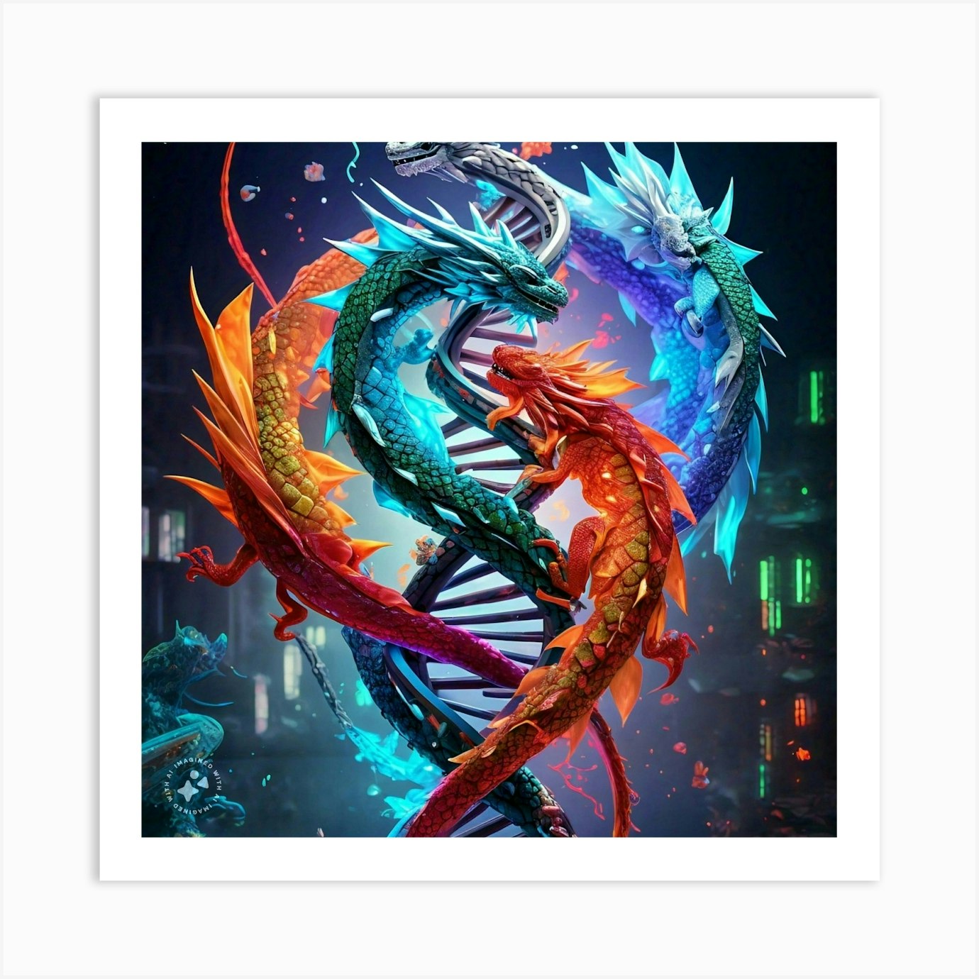 Dragons And Dna Art Print by Cosmic Applesauce - Fy