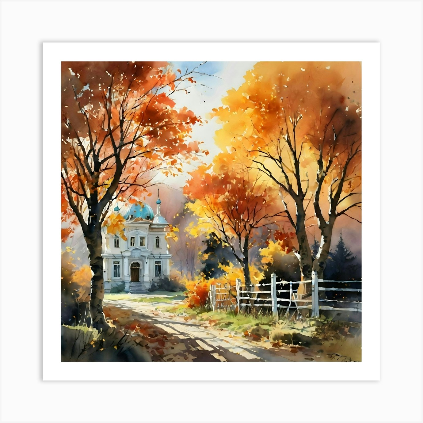 Autumn House Painting Art Print by Amit Hasan - Fy