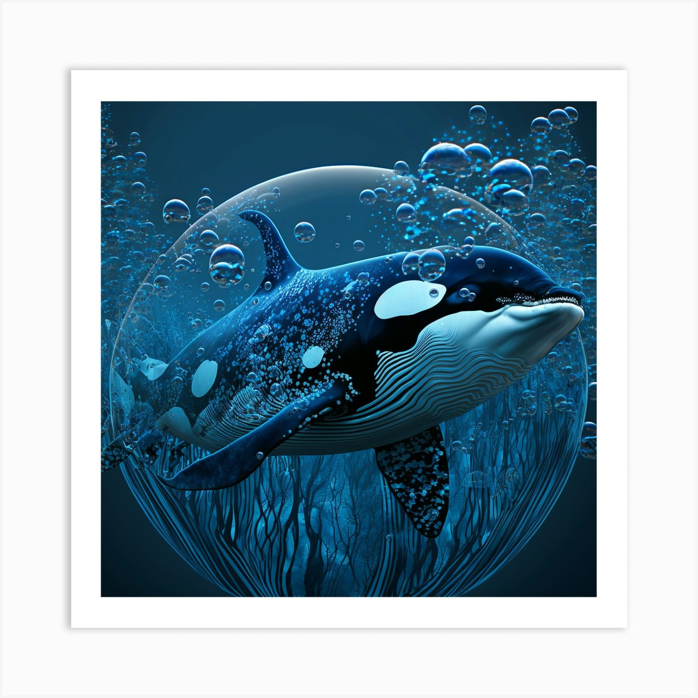 Orca dark black whale orca white dots orca_design Art Print by MidoArt - Fy