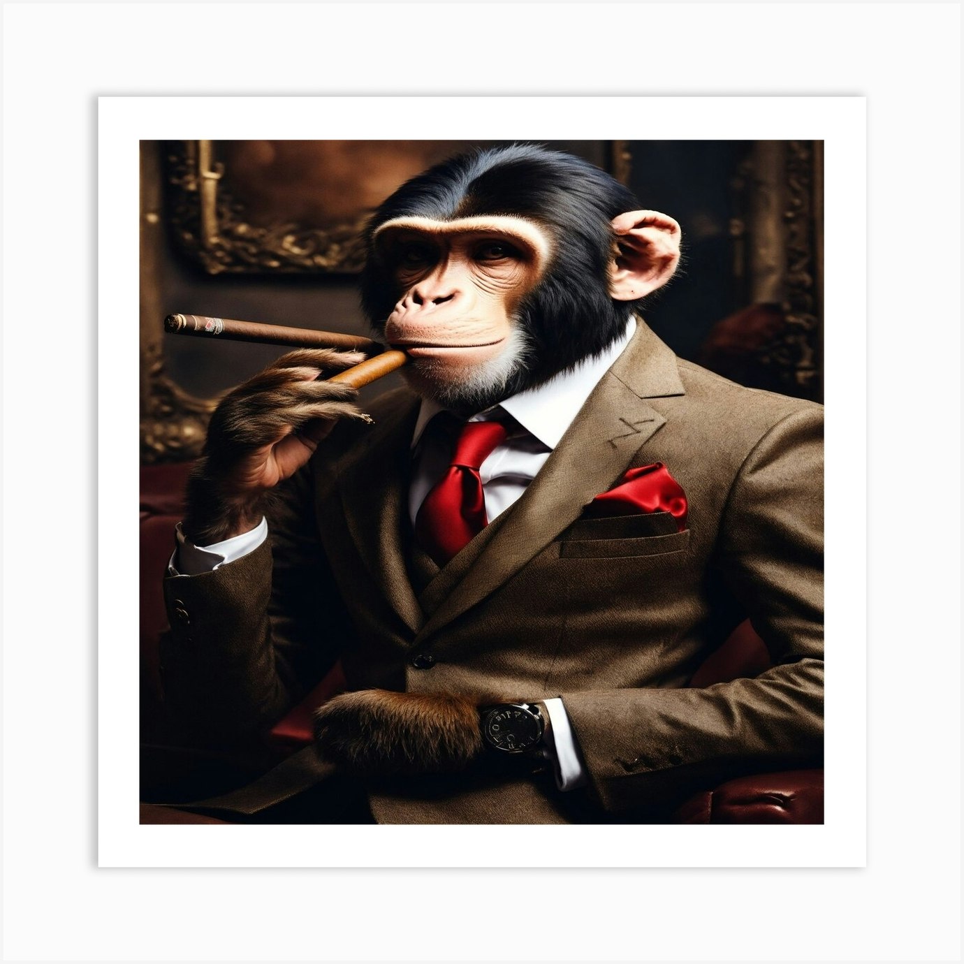 Monkey Smoking Cigar Art Print by Nora home - Fy