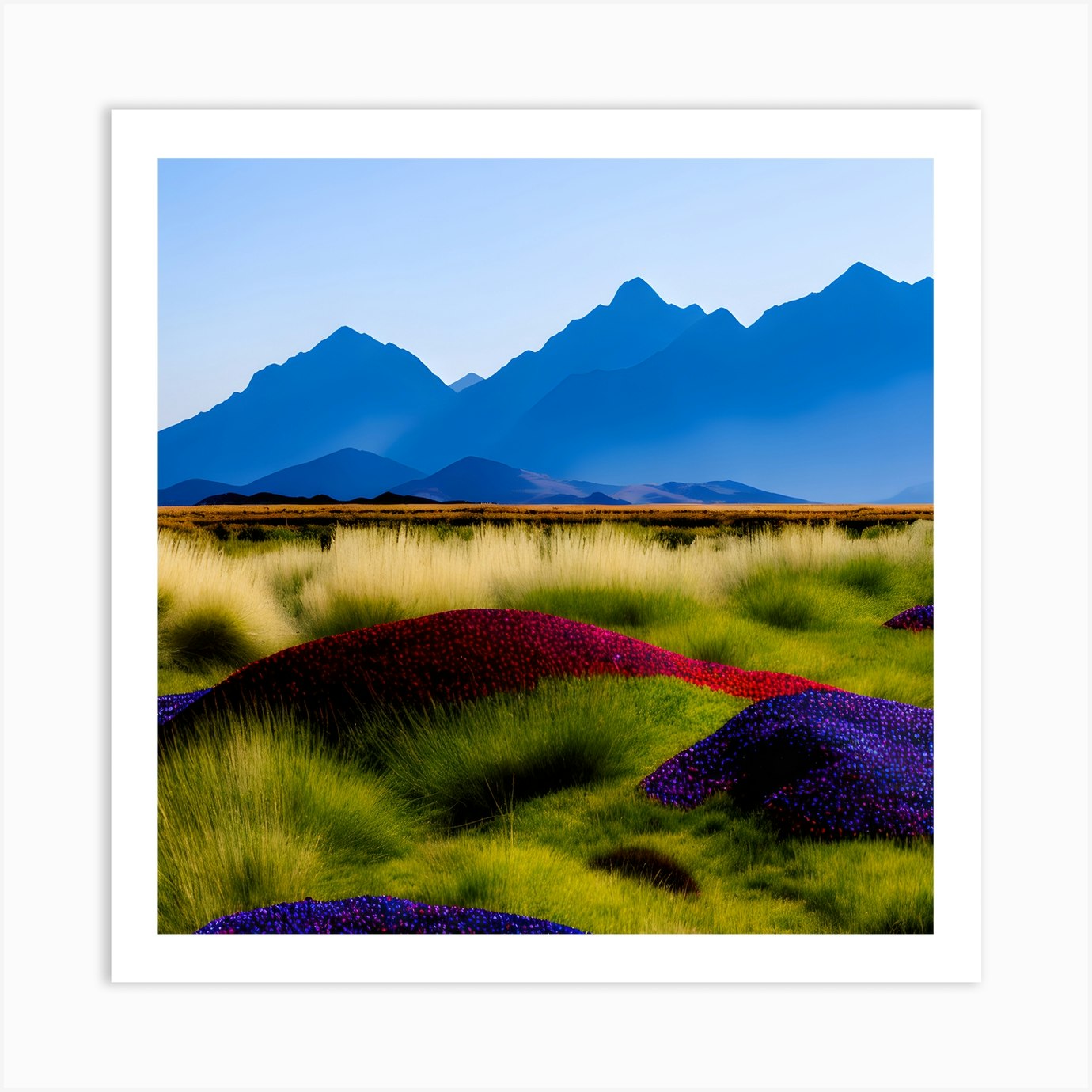 Multi Colored Mountains In The Distance Various Colored Grasses Intertwined Blue Skies And ...