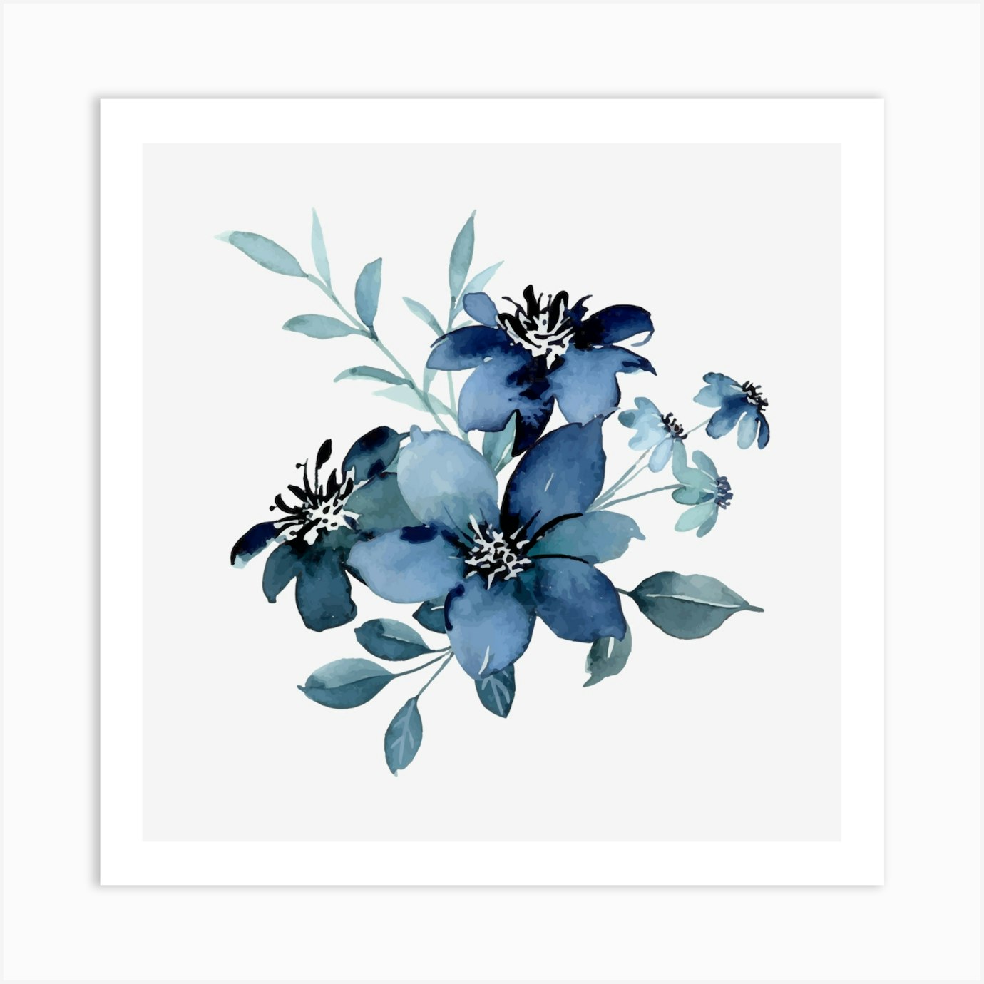 Blue Flowers Art Print By Ola78 Fy