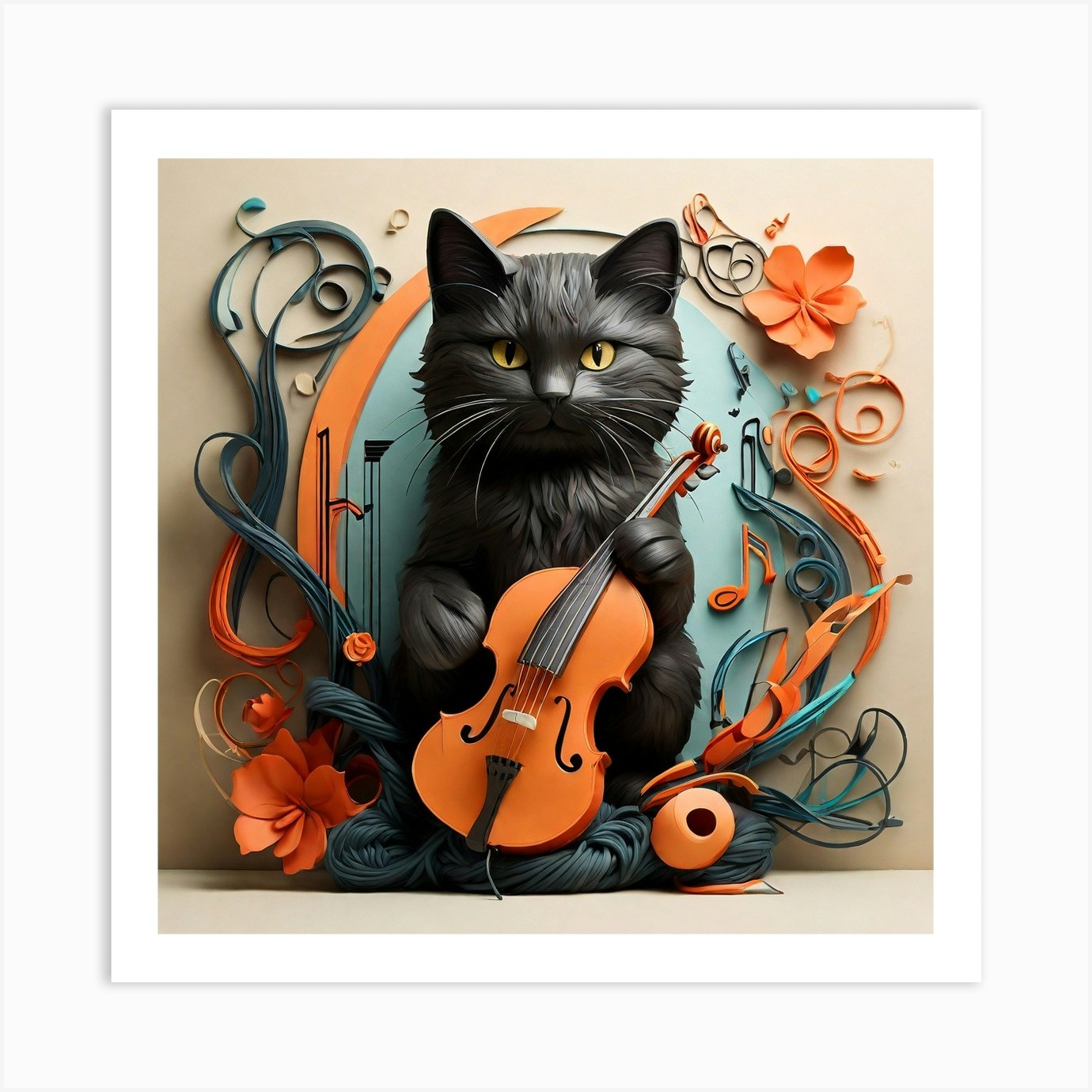 Cat Playing Violin Art Print by AFKAR - Fy