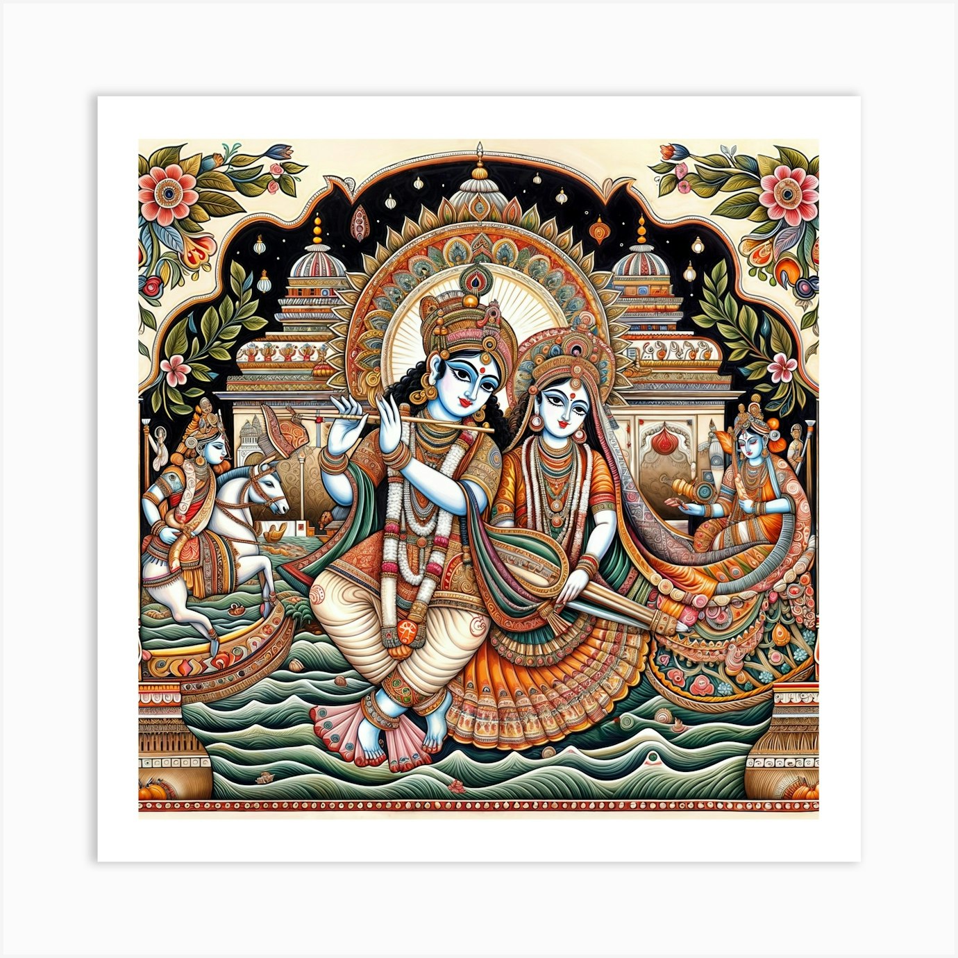 Radha and Lord Krishna Madhubani art Painting Indian Traditional Style Art Print by Little Big ...