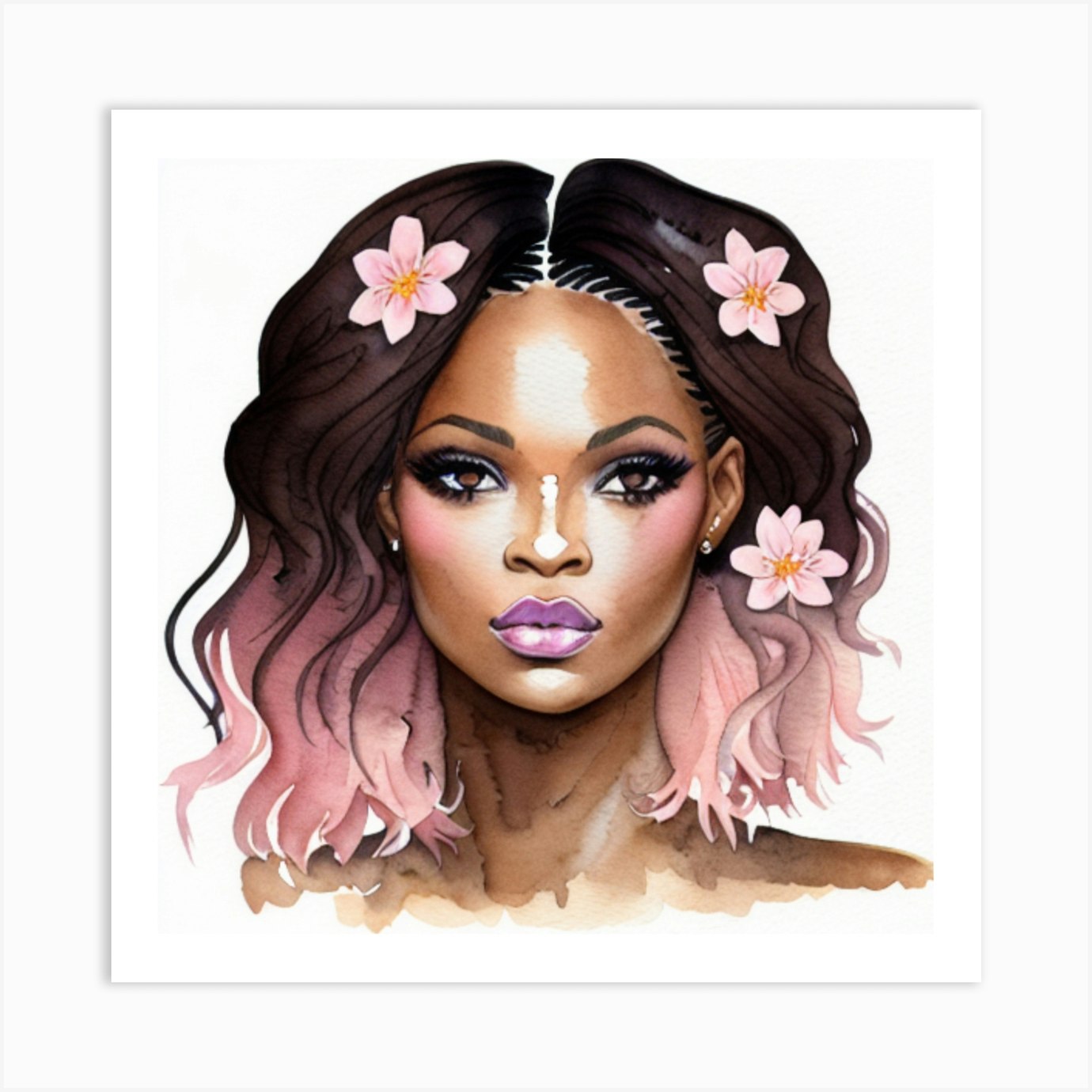 Watercolor Portrait Of African American Woman Art Print By 4urstyle Fy