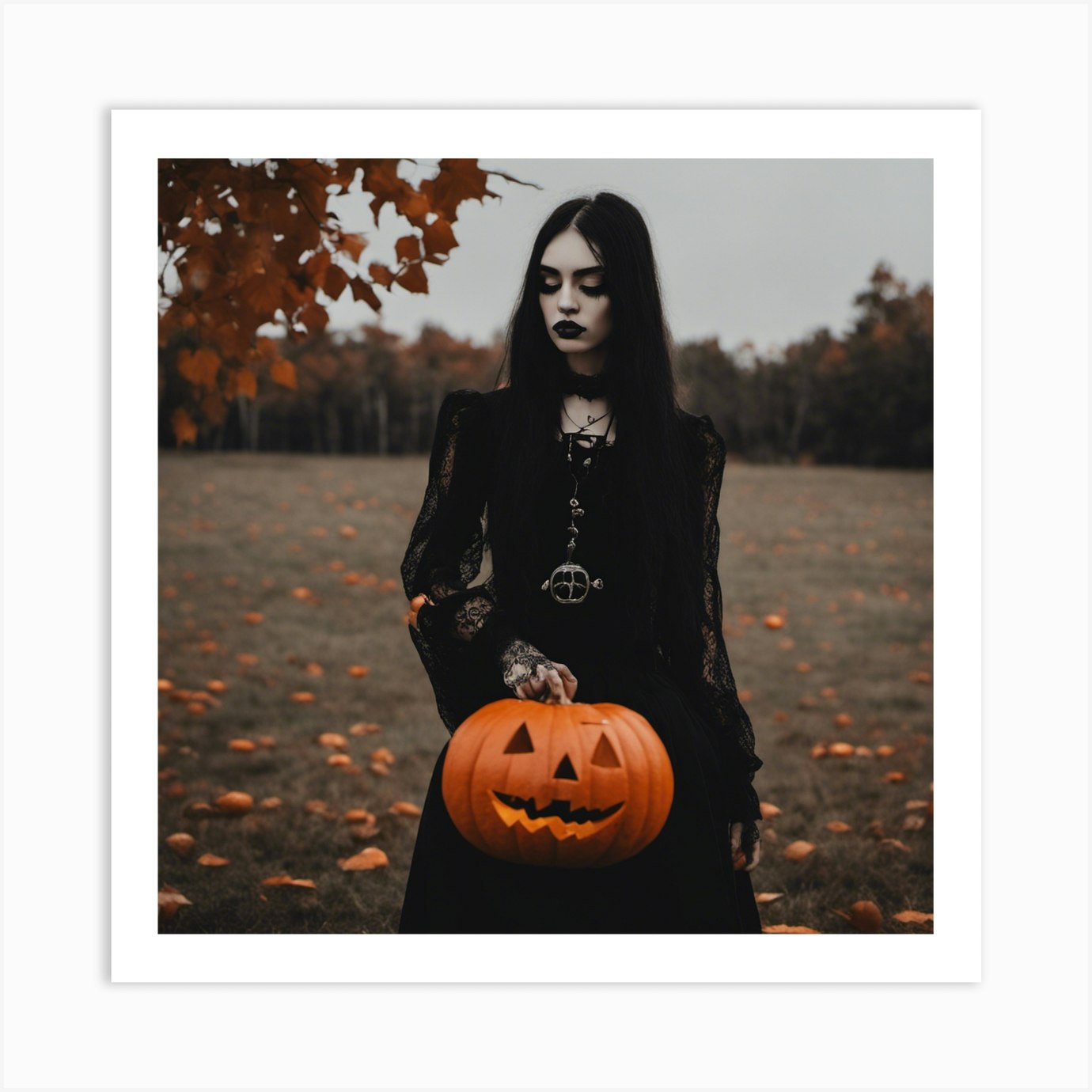 Gothic Girl With Pumpkin Art Print by Fuzion Designs - Fy