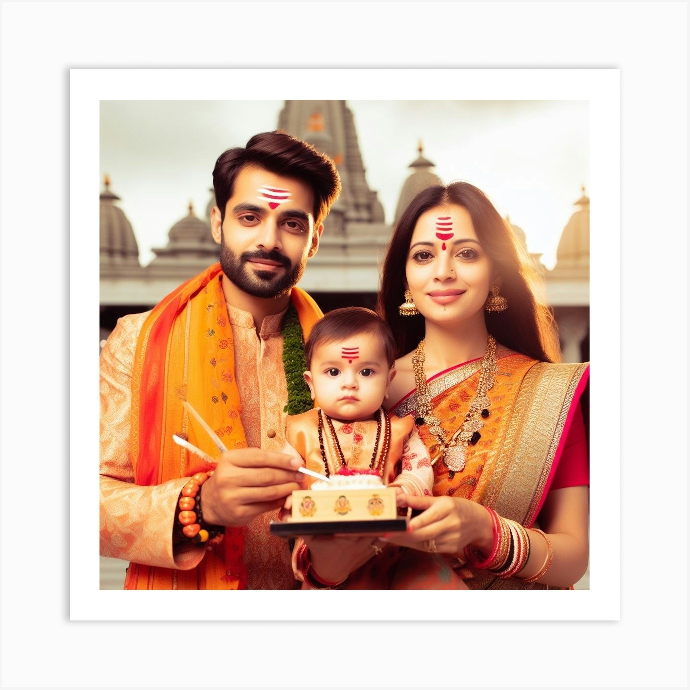 Ai Image Indian Couple In Mandir Art Print by Artevo - Fy