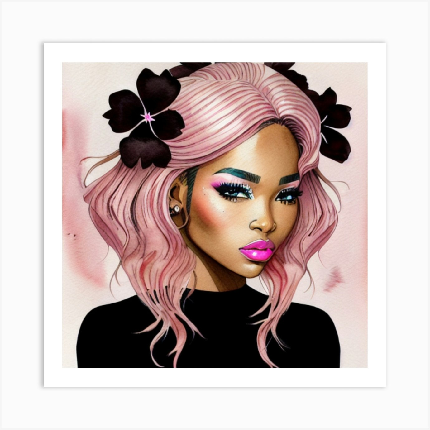 Black Girl With Pink Hair Art Print By 4urstyle Fy