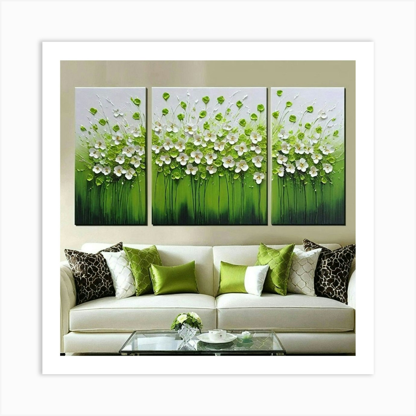 Green Flowers painting Art Print by Hasnany 33 - Fy