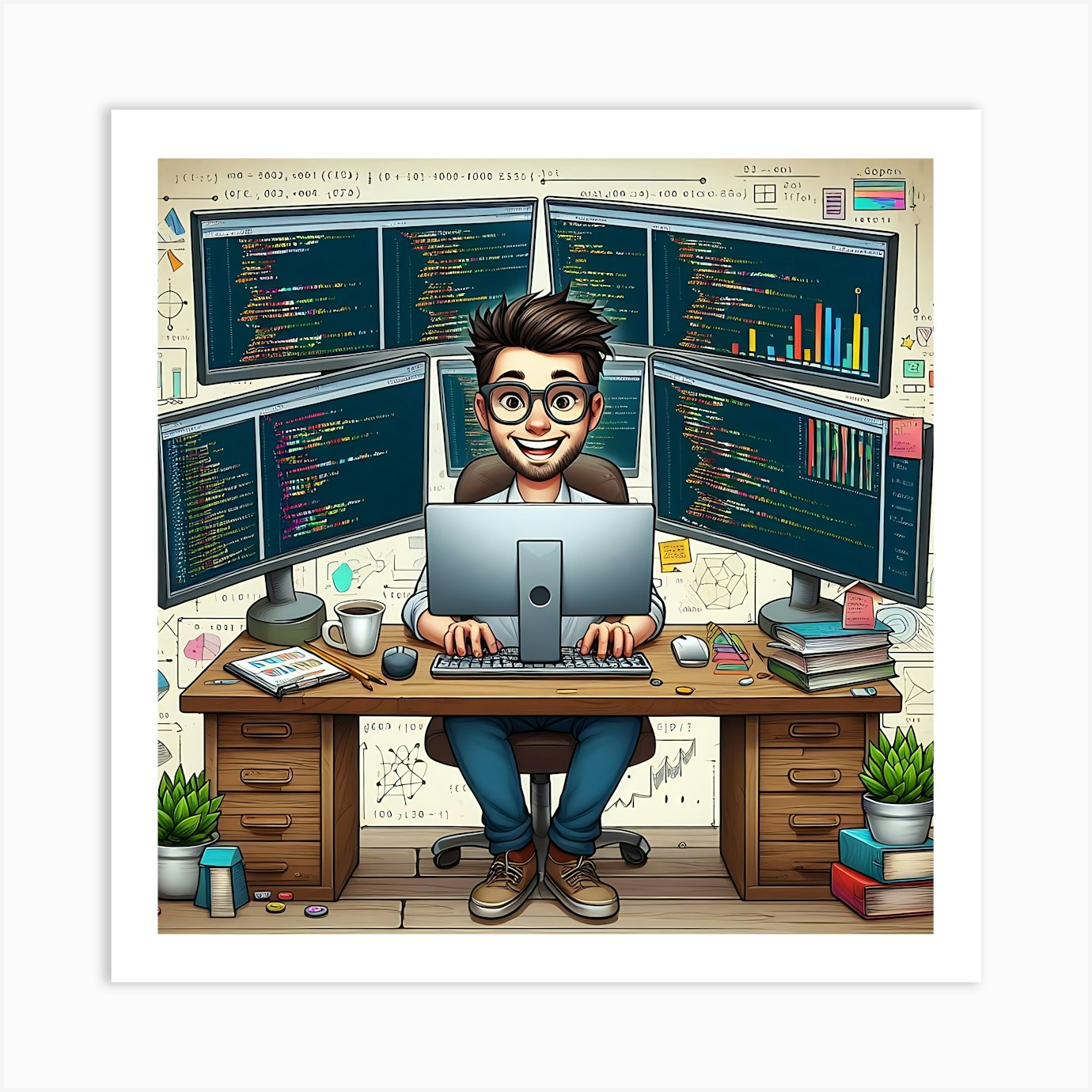Computer Programmer Art Print by ThreadsCorner - Fy