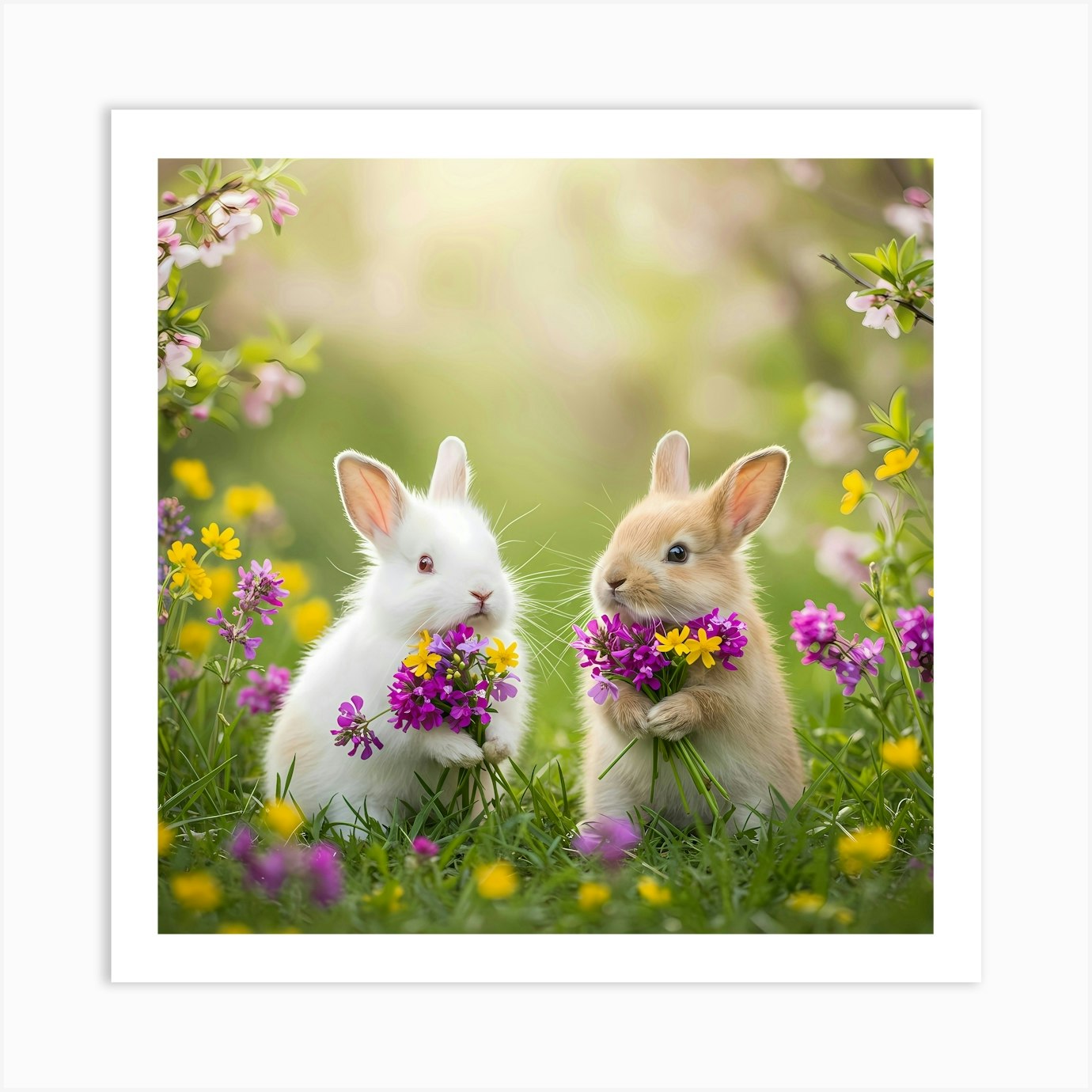 Cute Rabbits With Flowers Art Print by InspireByArt - Fy