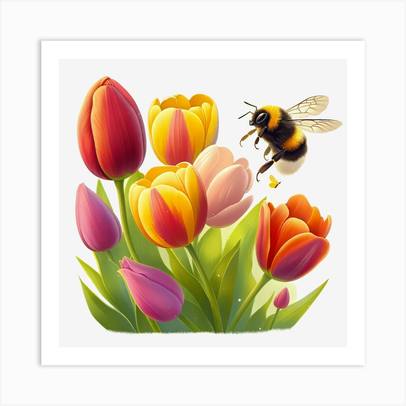Bee And Tulips 4 Art Print by BestArt - Fy