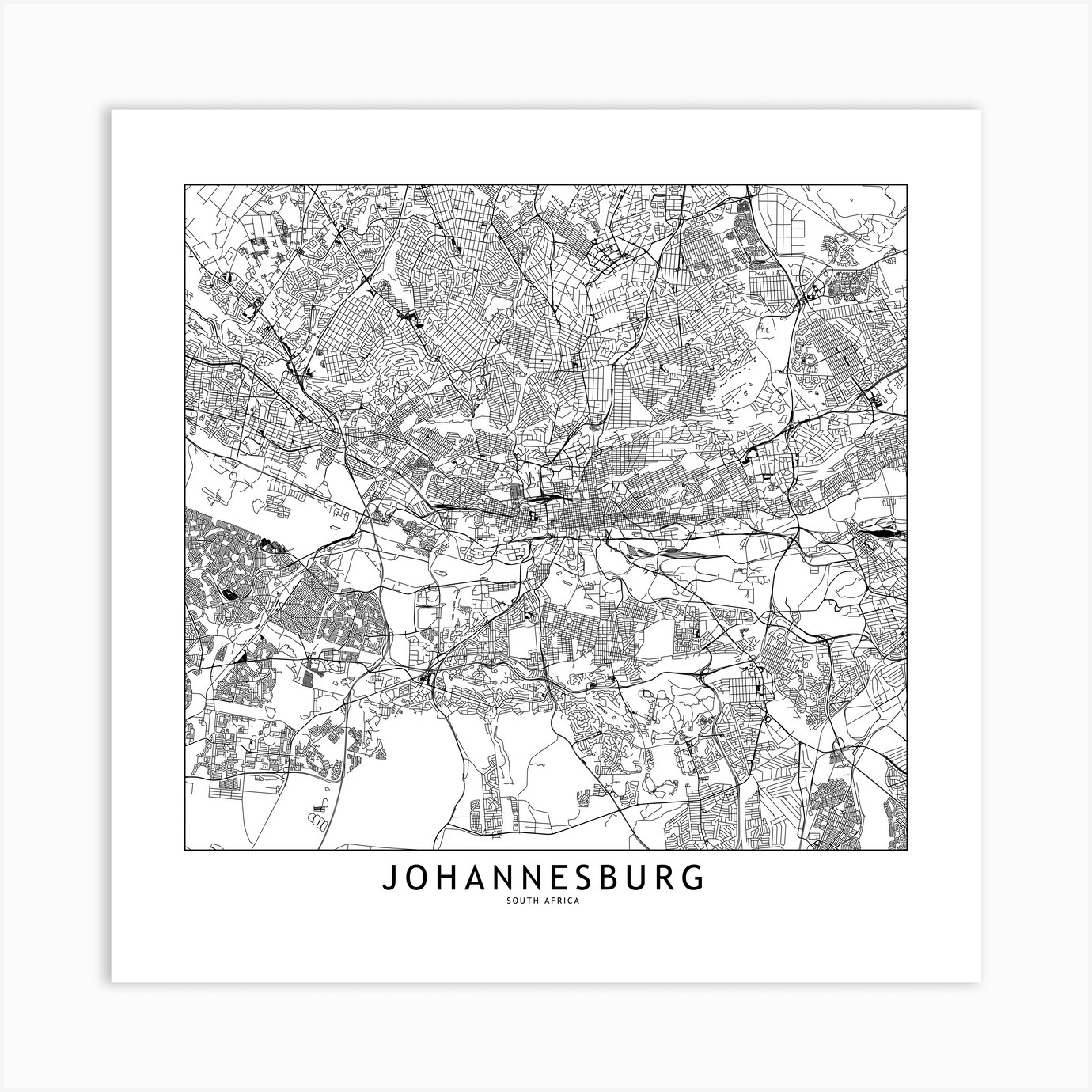 Johannesburg Map Art Print by multipliCITY - Fy