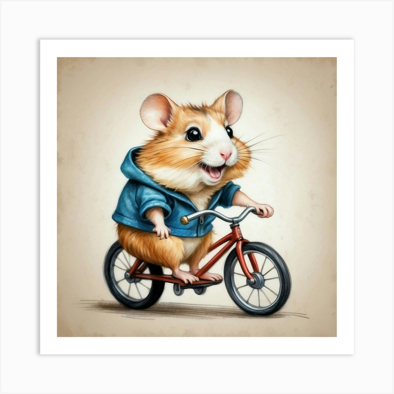 Hamster Riding A Bike Art Print by Artisan Print Studio - Fy