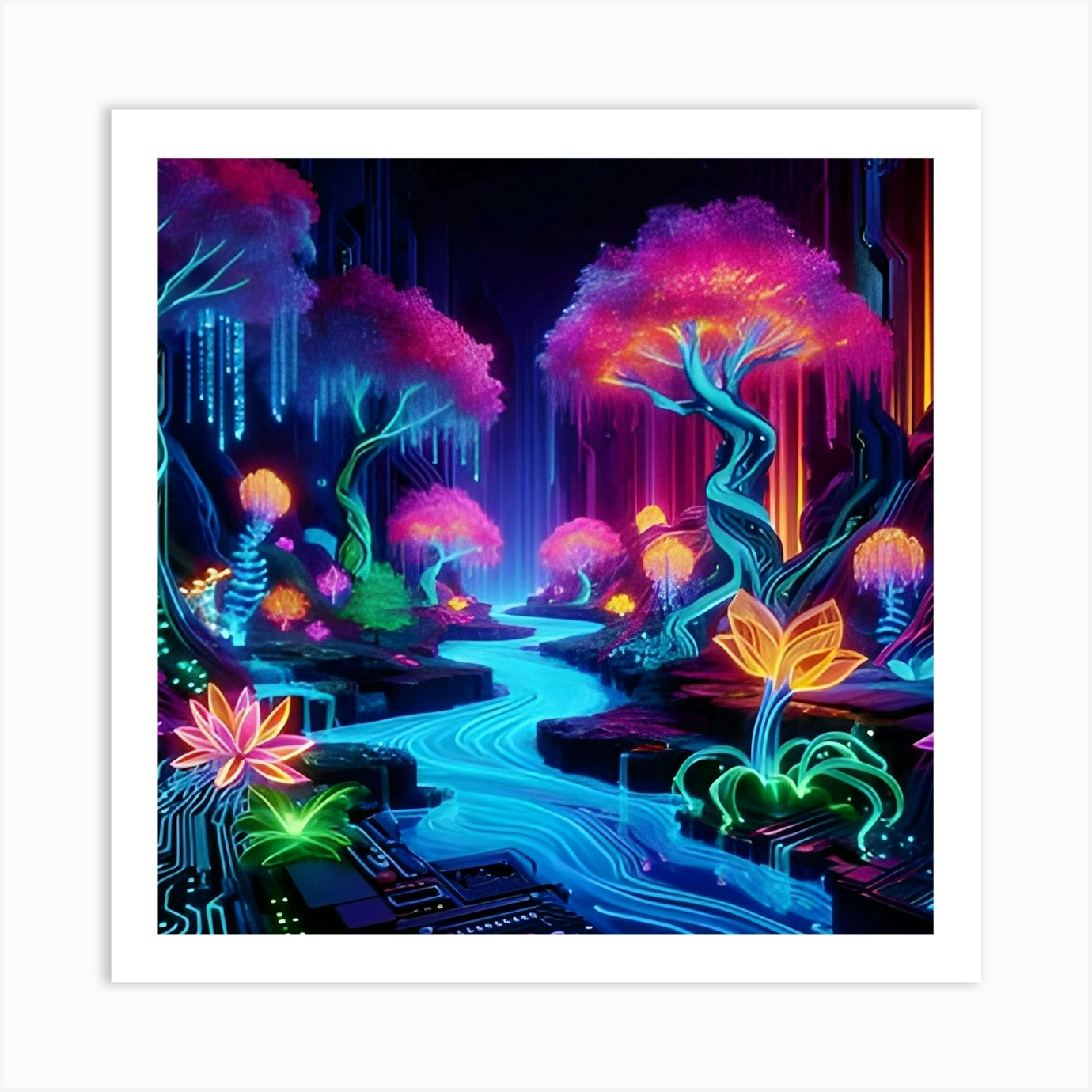 A Neon Lit Jungle With Glowing Flora And Fauna 2c Where The Trees Are ...