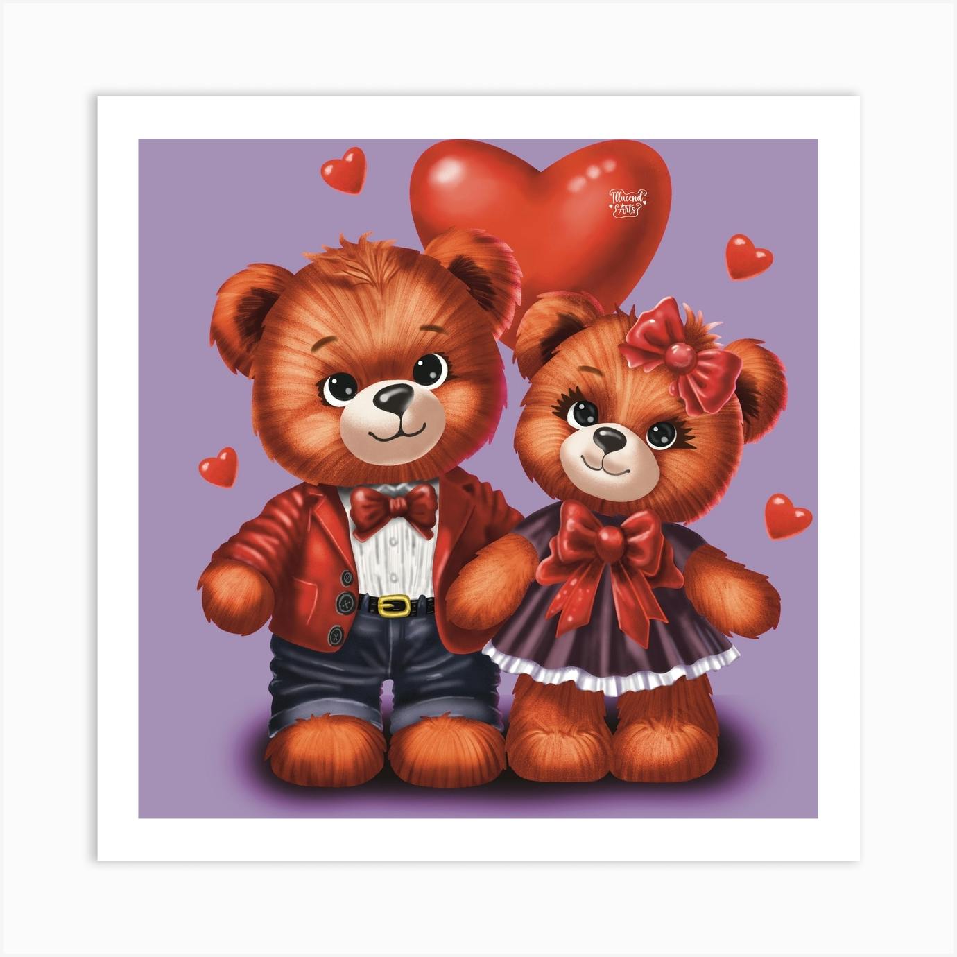 Valentine Teddy Bears Art Print