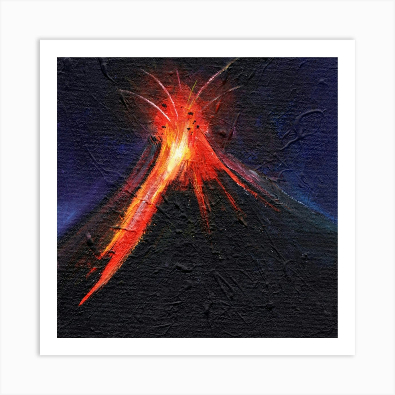 Eruption - volcano painting hand painted acrylic square blue black fire ...