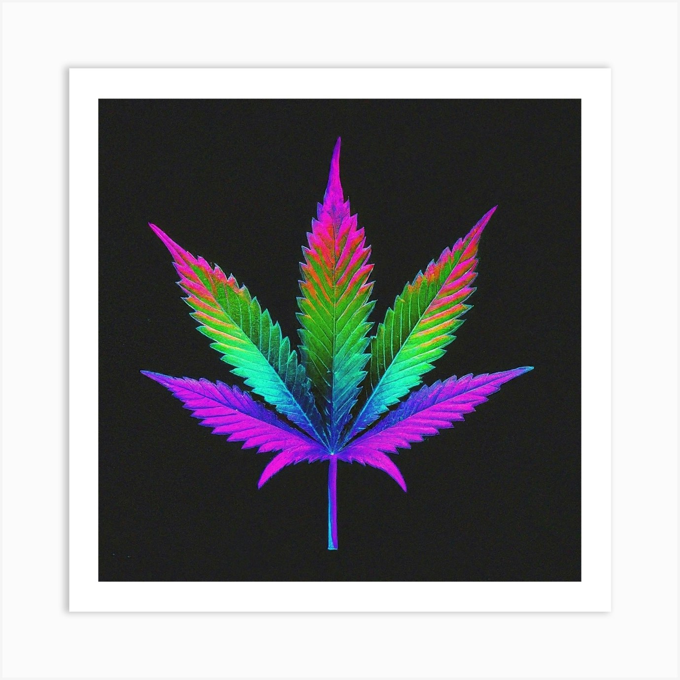 Neon Marijuana Leaf Art Print by JC Art - Fy
