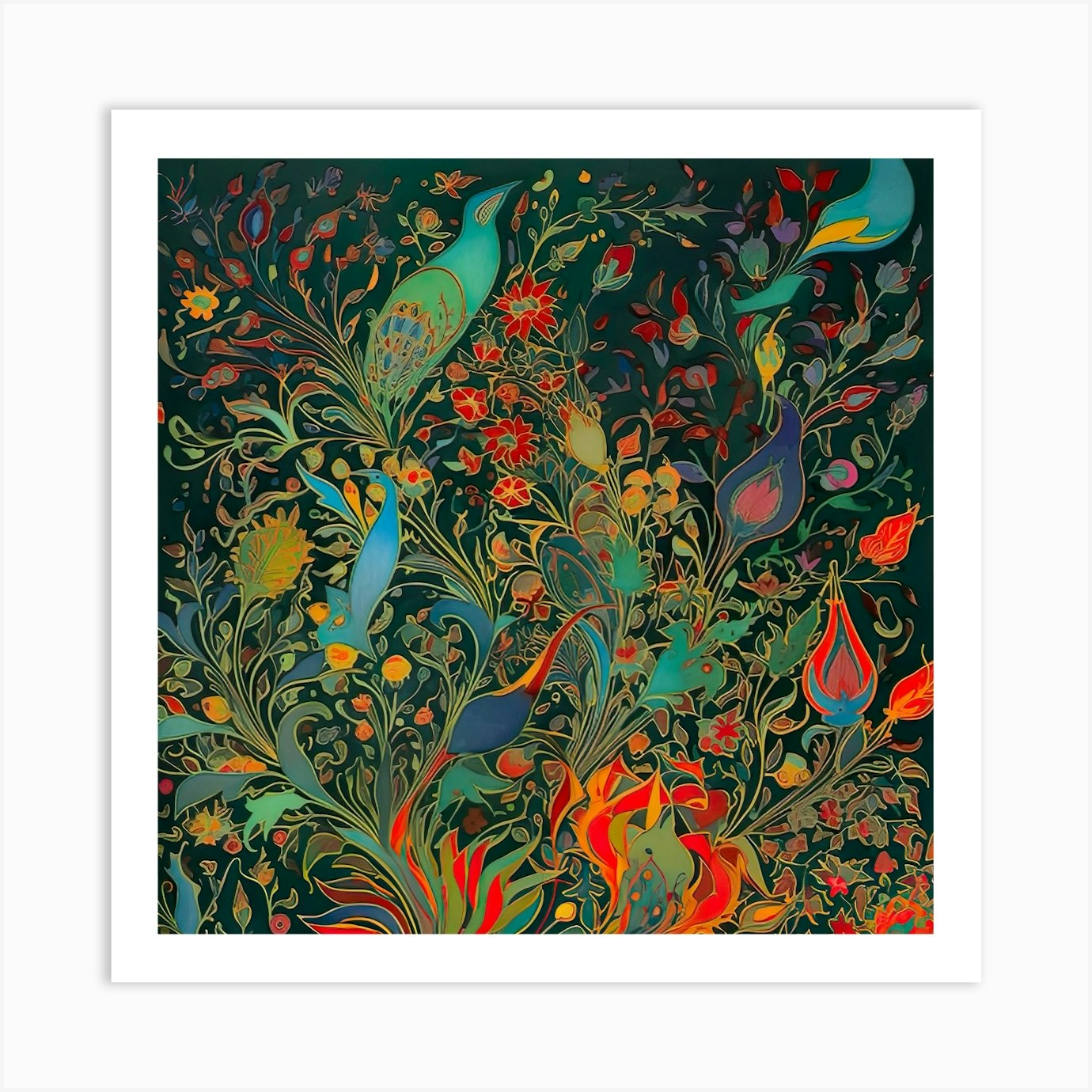 Flowers Trees Forest Mystical Forest Nature Background Landscape Art Print by Etnousta - Fy