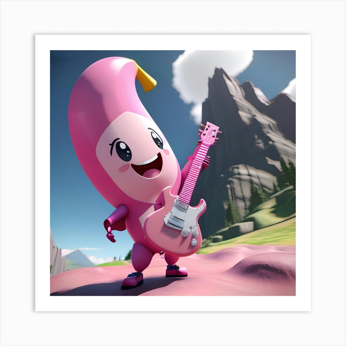 Pink Banana With Guitar 1 Art Print by Genky - Fy