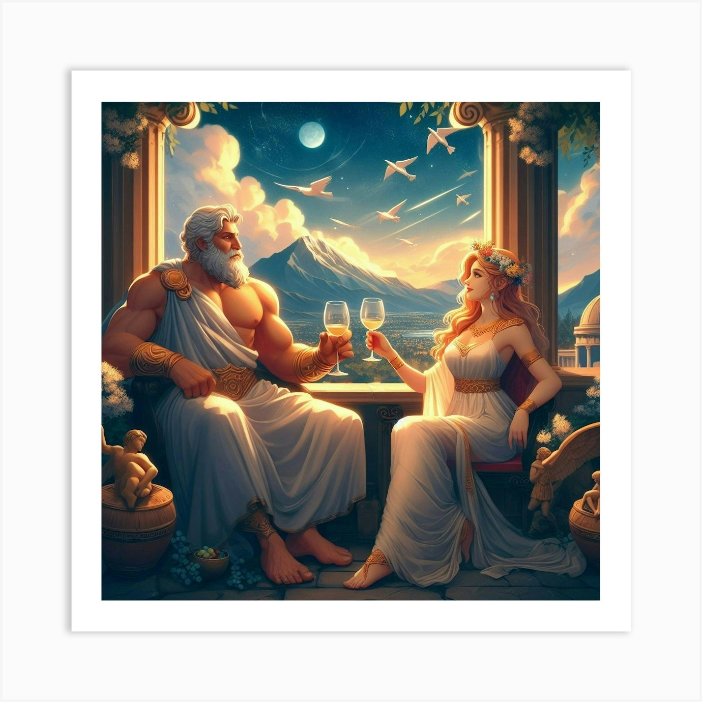 Dad And Daughter Zeus And Athena Art Print By Dineth Fy