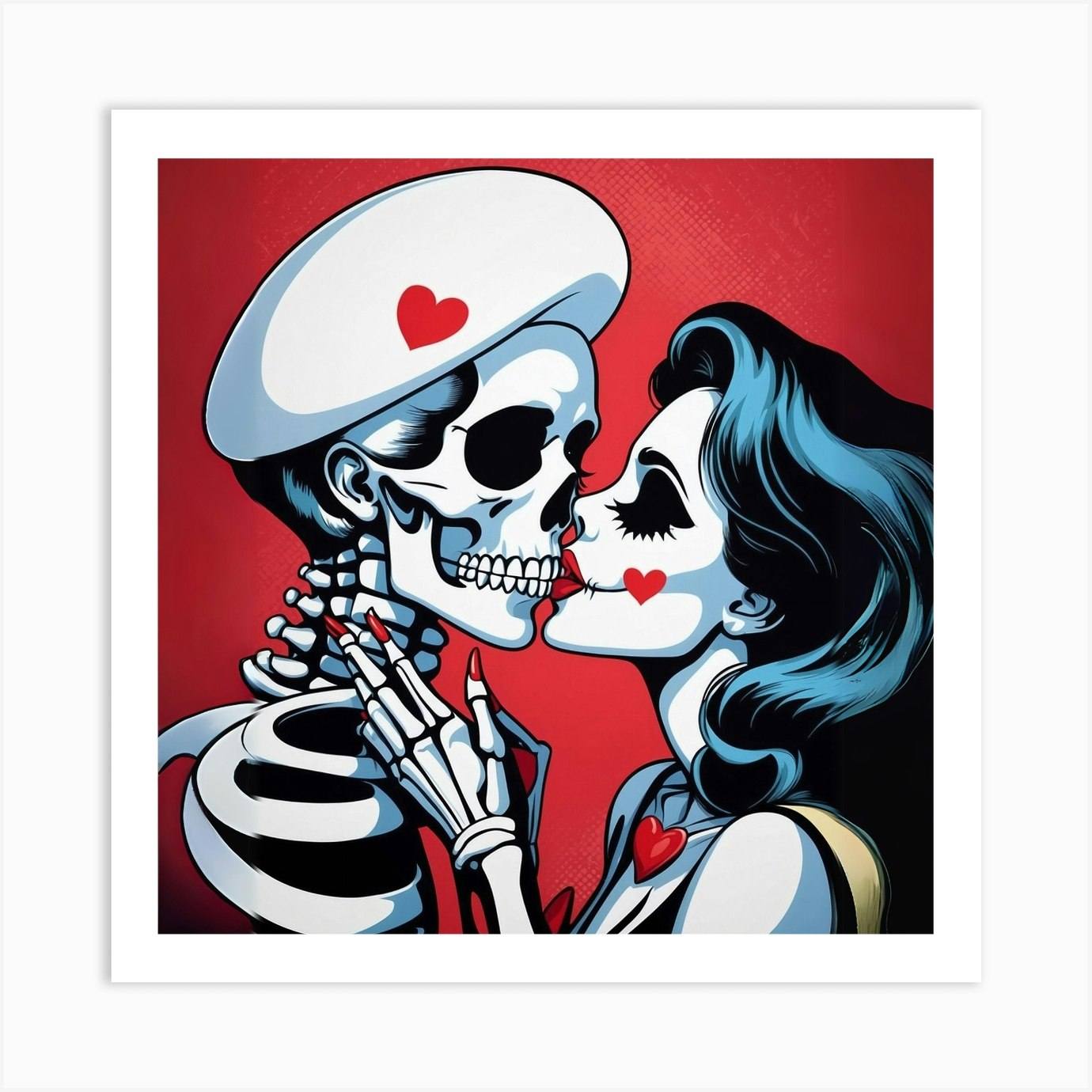Funny Retro Skeleton Kiss Woman Valentine Comic Poster Art Print By Alfa2 Fy