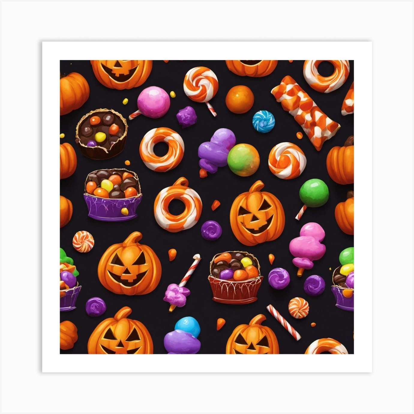 Halloween Candy Seamless Pattern Art Print by Pat4U - Fy