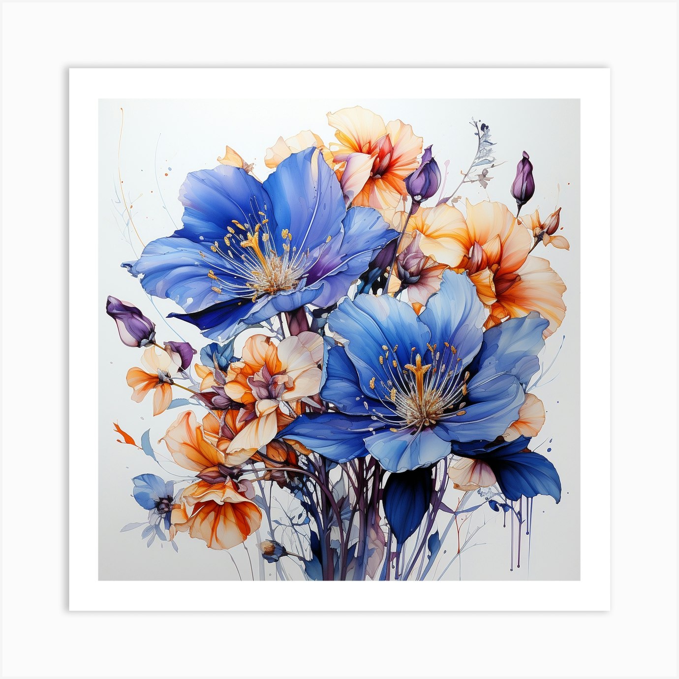 Blue Flowers Art Print By Printsbysmp Fy