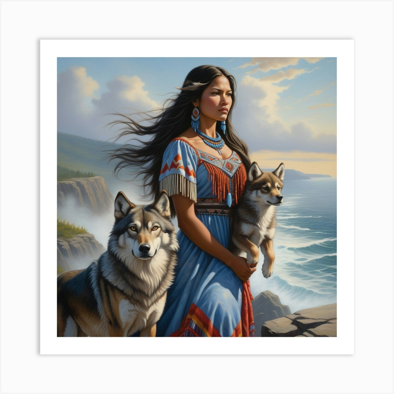 Native American Woman With Wolves Art Print by Pinkpasta - Fy