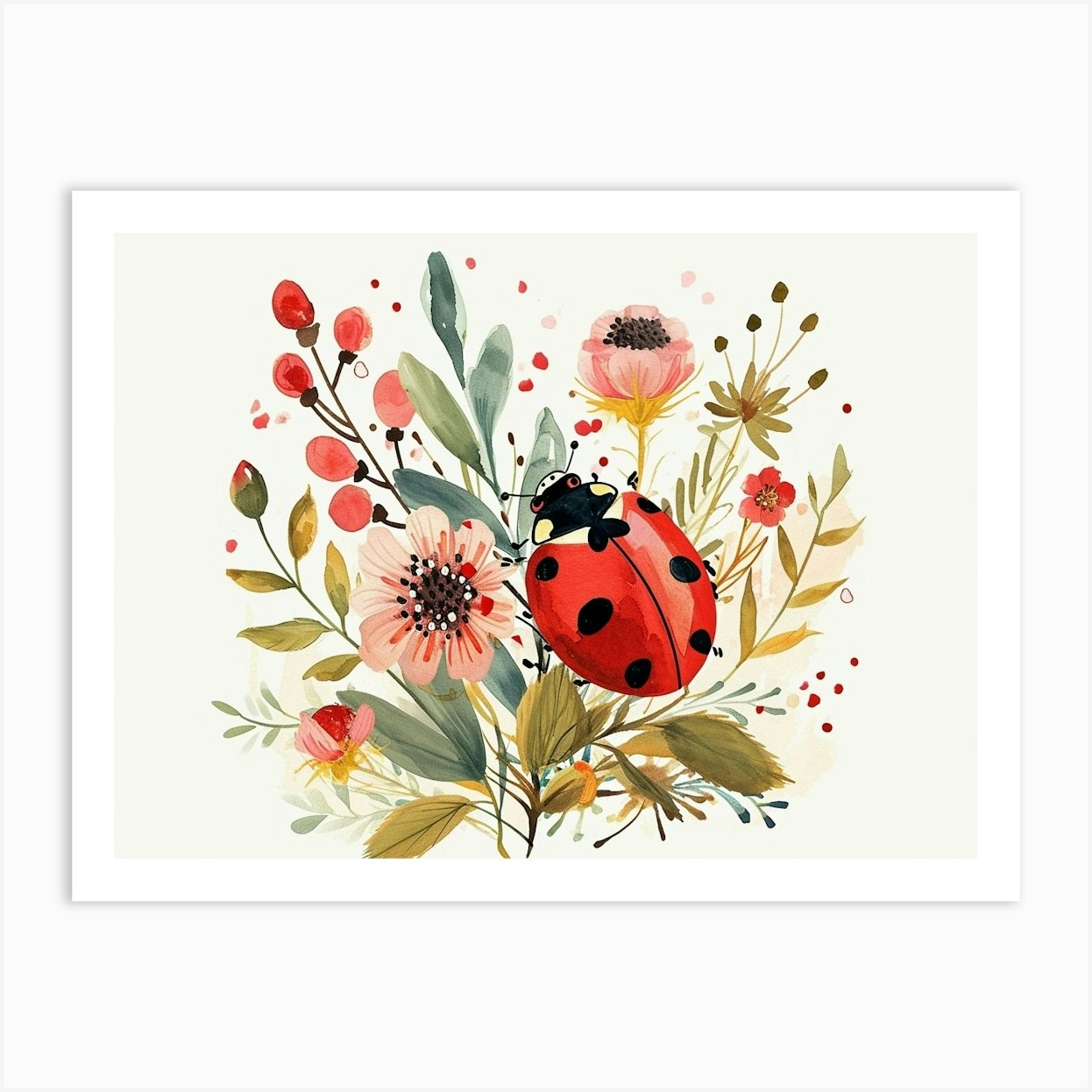 Little Floral Ladybug Art Print by Scribble Studio - Fy