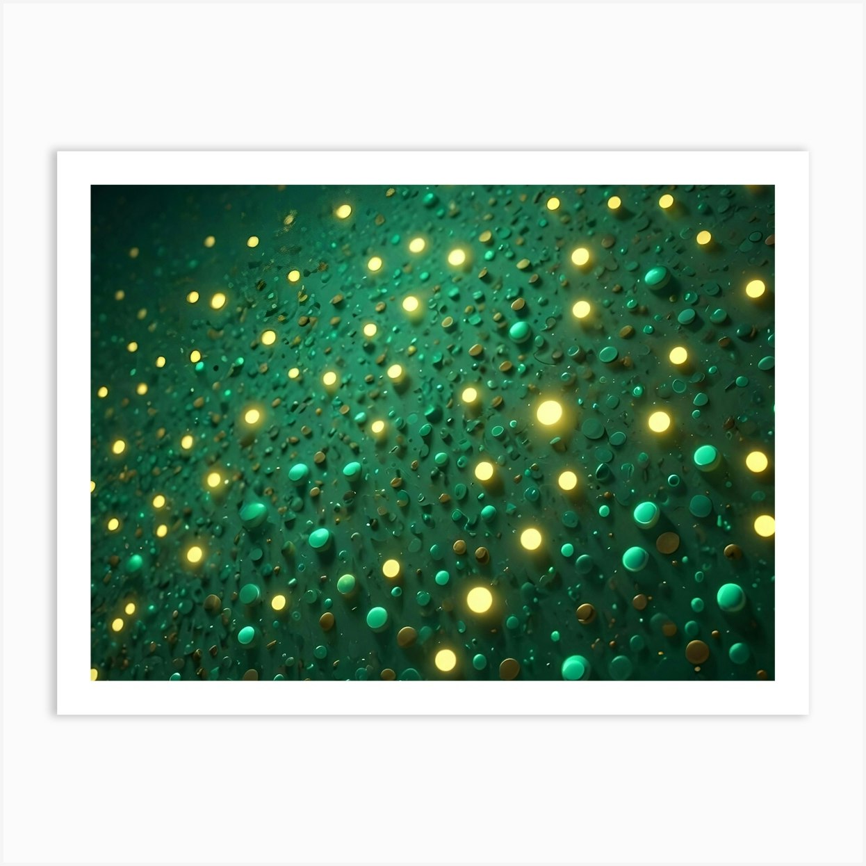 A Sea Of Green And Gold Spheres With Glowing Accents Creates A Mesmerizing And Abstract Textured