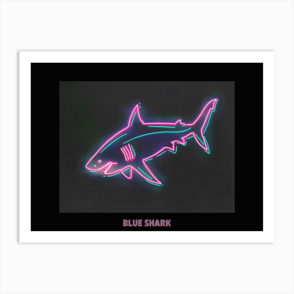 Neon Pink Blue Shark Poster 3 Art Print by Energy of the Sea - Fy