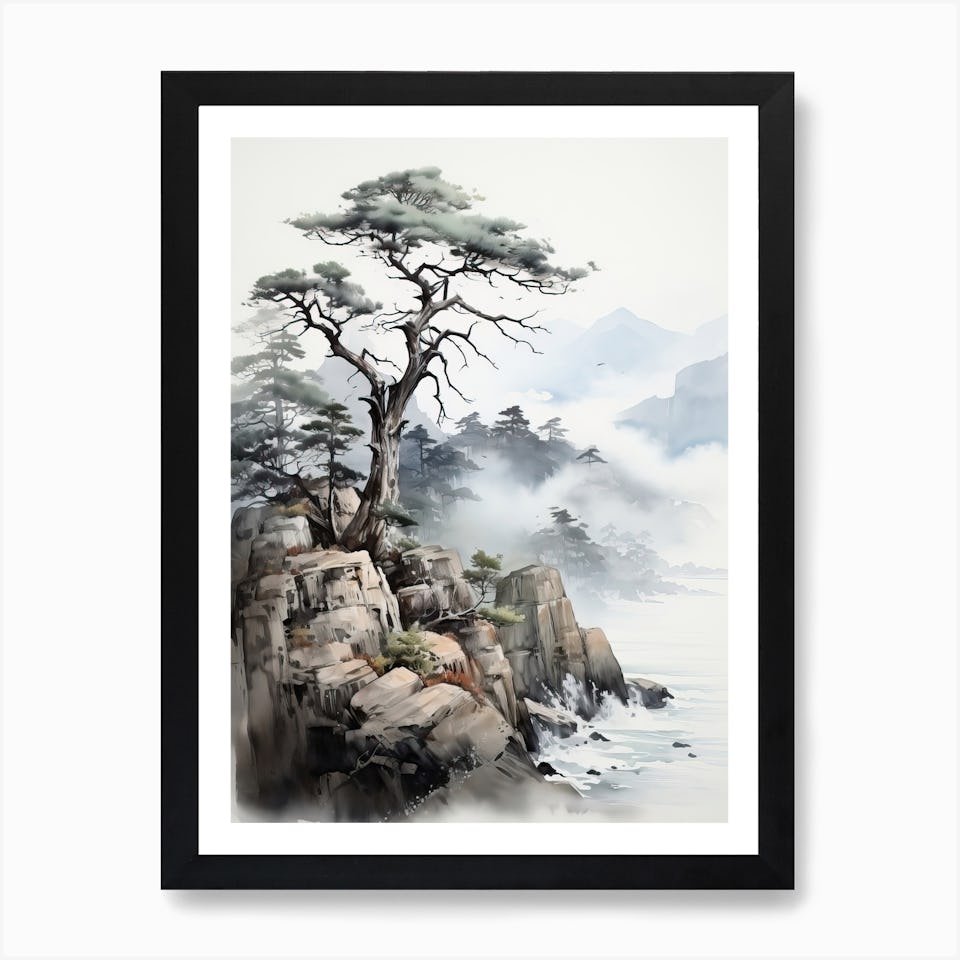 Tojinbo Cliffs In Fukui, Japanese Brush Painting, Ukiyo E, Minimal 1 Canvas Print by Ukiyo-e ...