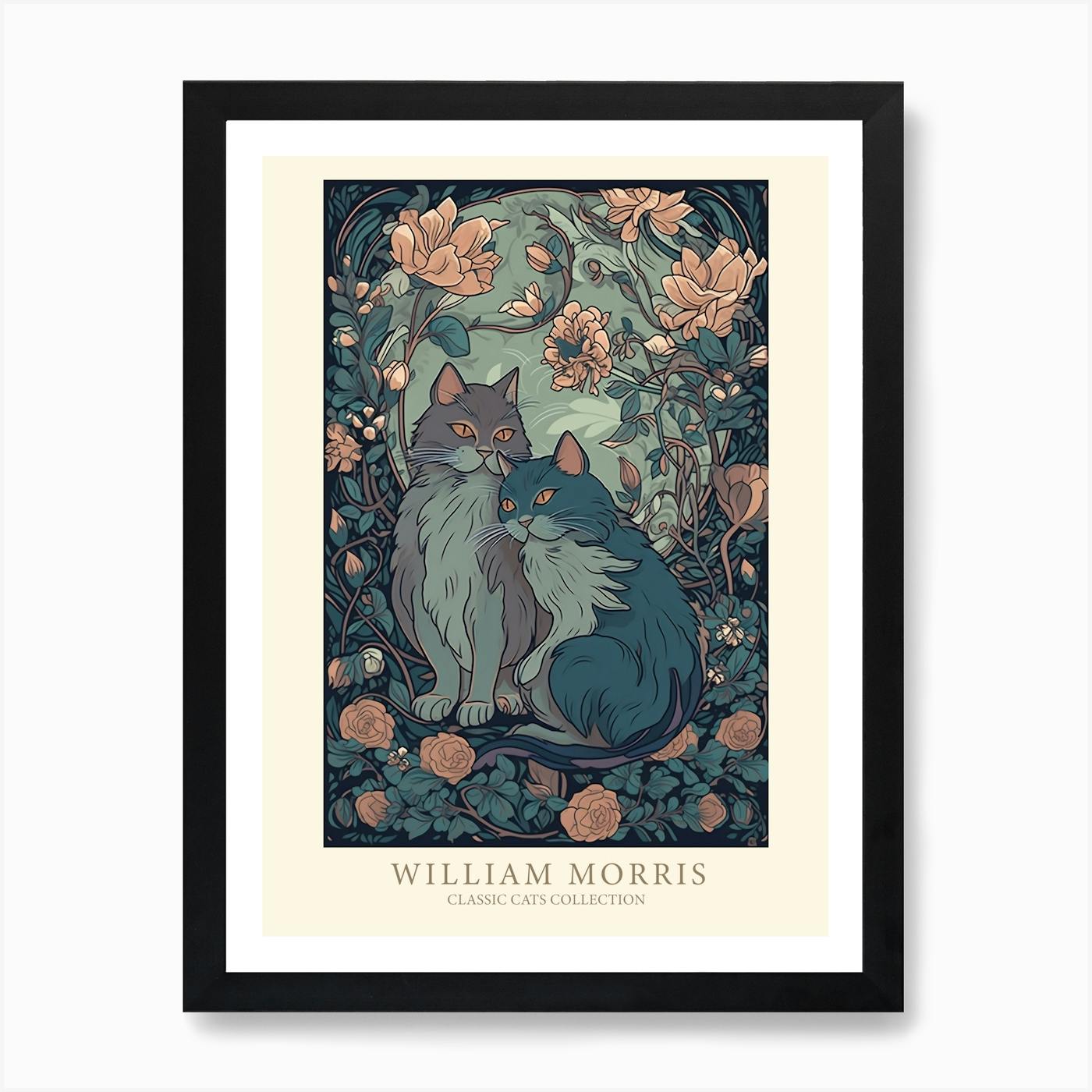 William Morris Inspired Classic Cats Friends Botanical Art Print by ...