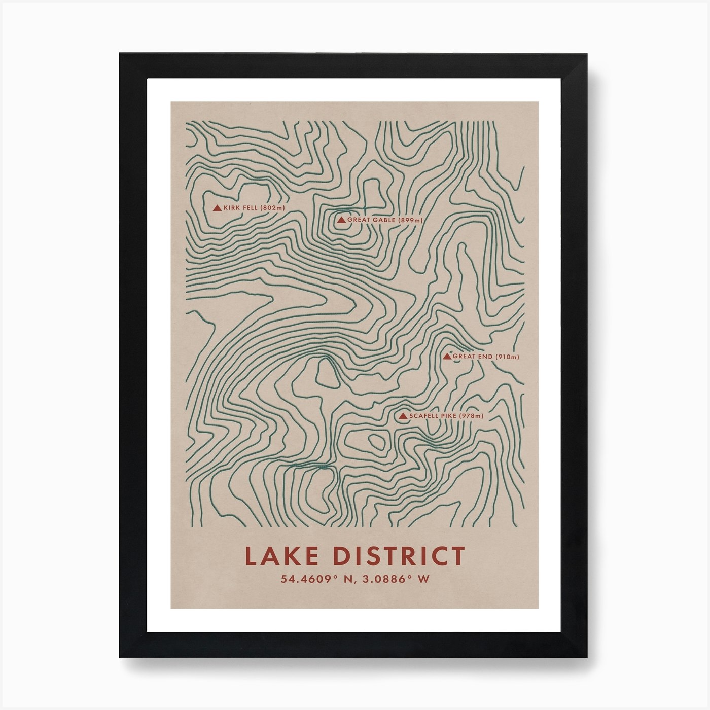 Lake District Topo Map Art Print by Wilder Goods - Fy