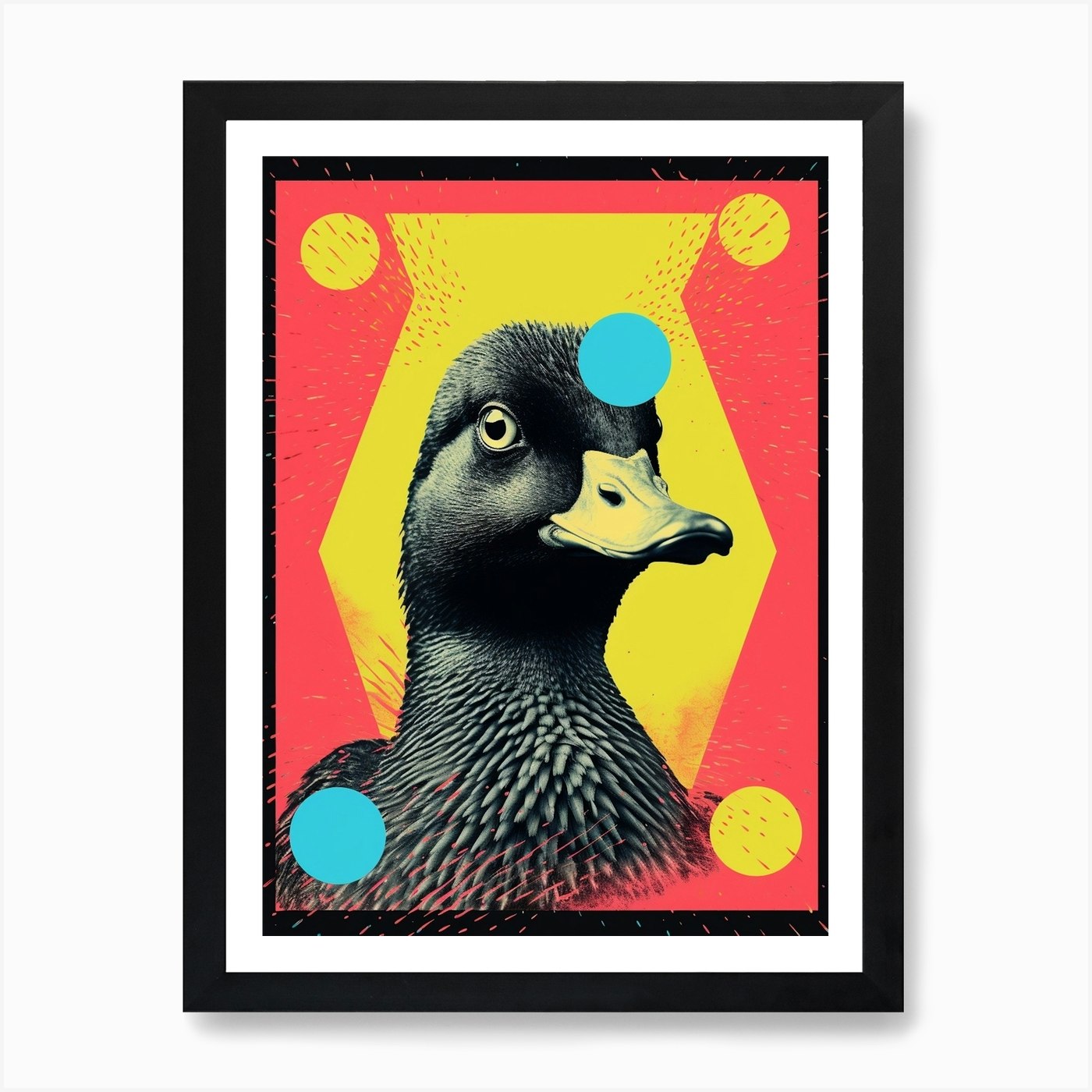 Black Abstract Geometric Duck Risograph Inspired Print 4 Art Print by Into the Pond - Fy