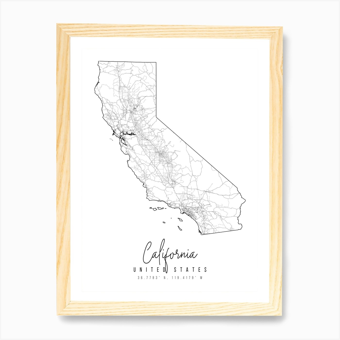 California Minimal Street Map Art Print by Typologie Paper Co - Fy