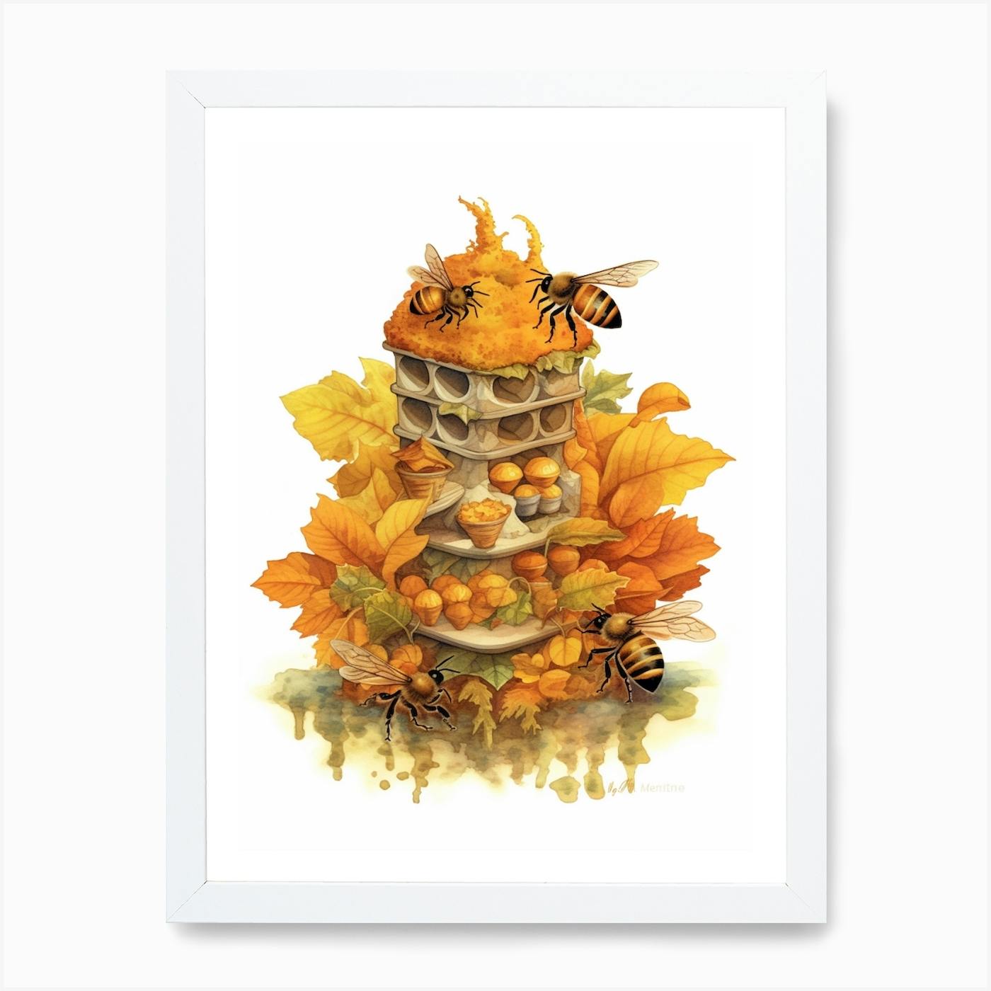 Honeycomb Bee Beehive Watercolour Illustration 4 Art Print by Flora ...