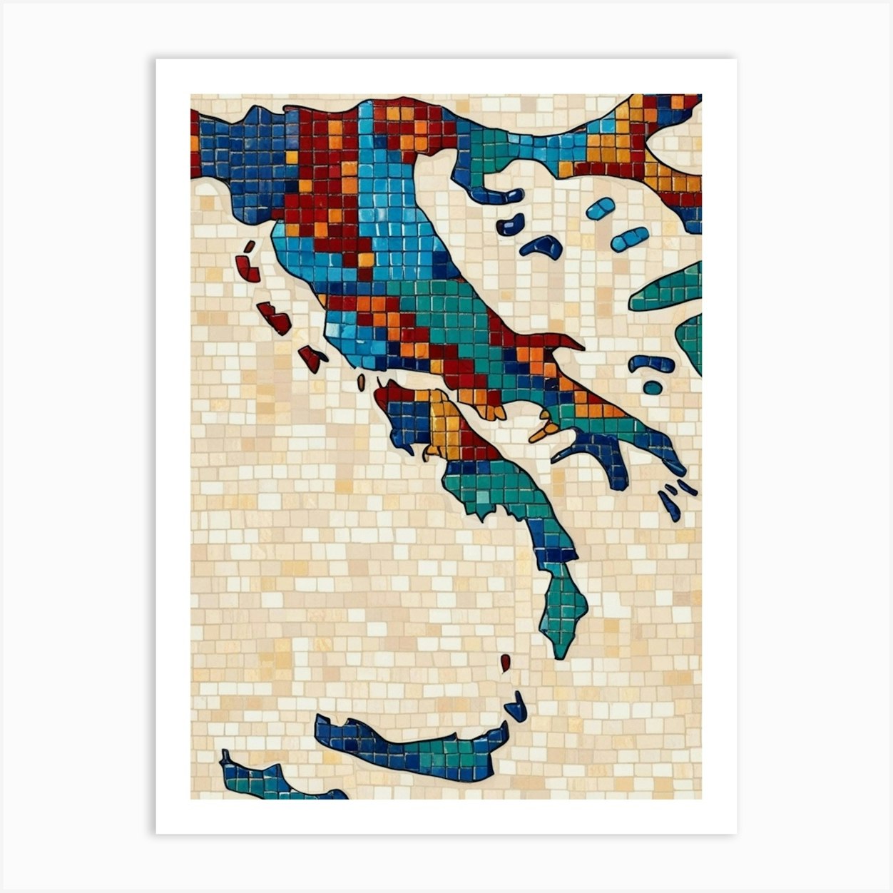 Mosaic Map Of Croatia Art Print by Len Len - Fy