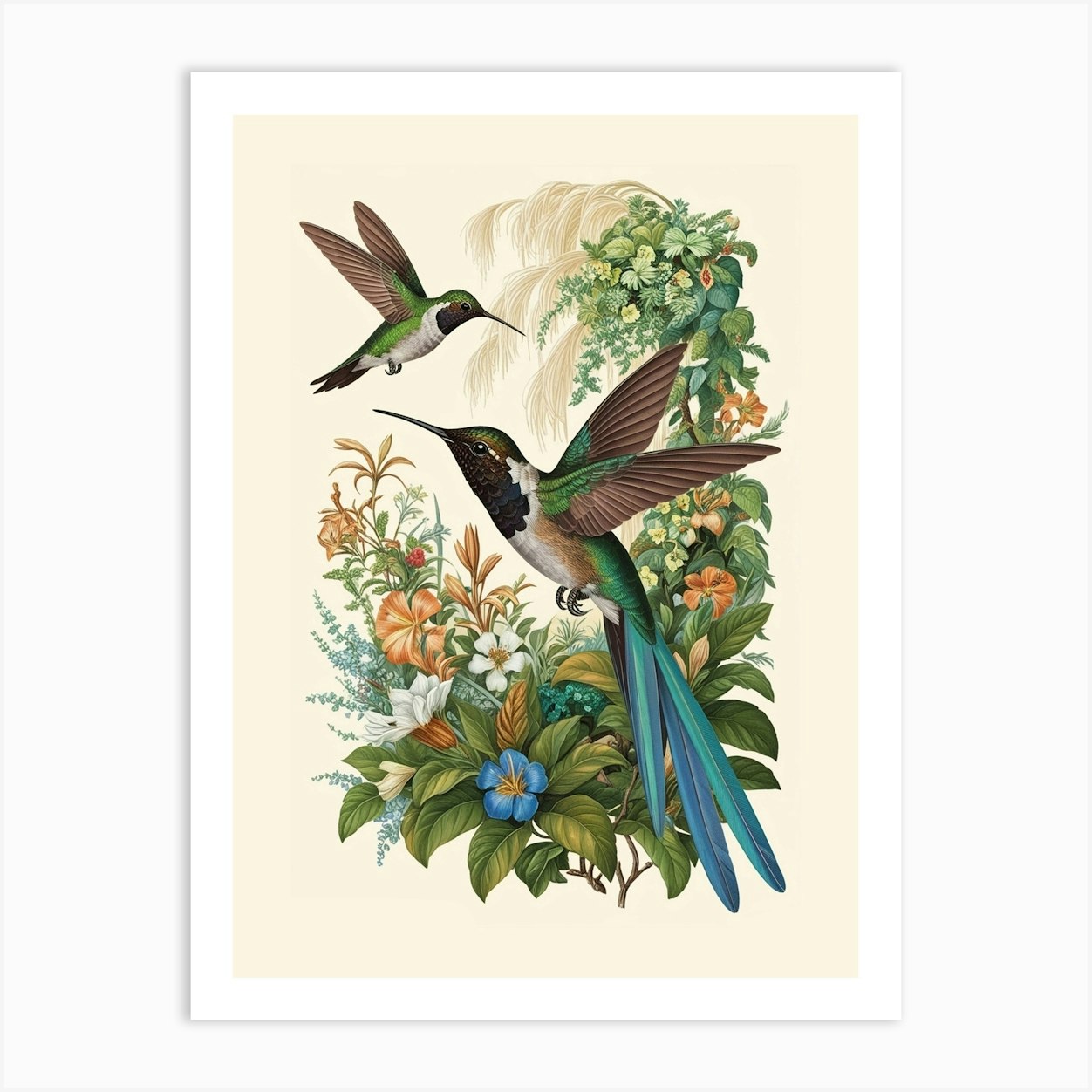 Hummingbirds botanical flower beauty Art Print by ontoseno - Fy