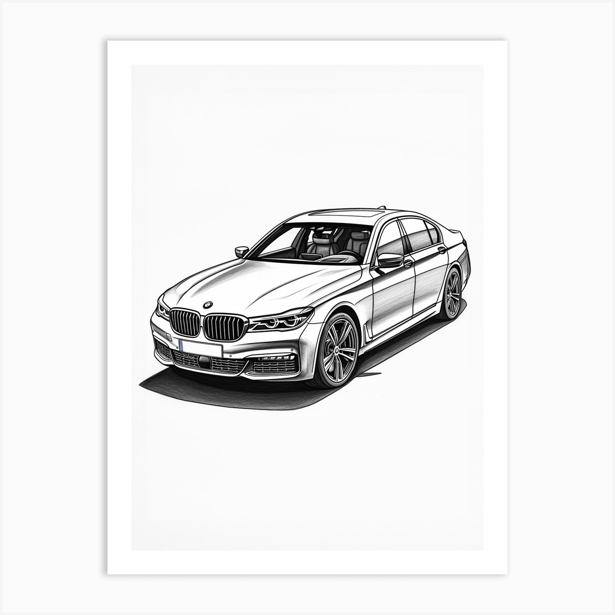 Bmw 7 Series Line Drawing 2 Art Print by RetroRides Gallery - Fy