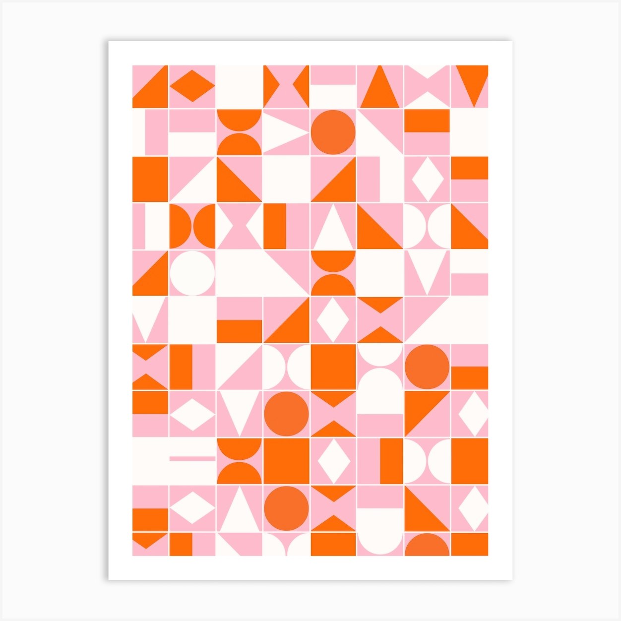Abstract Geometric Pattern Pink and Orange Art Print by OneThreeSix - Fy