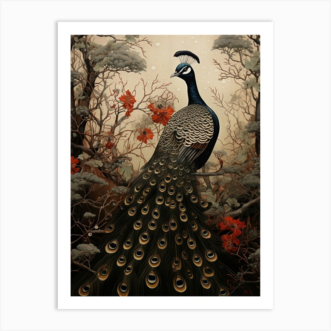 Dark And Moody Botanical Peacock 3 Art Print By Feathered Muse Fy