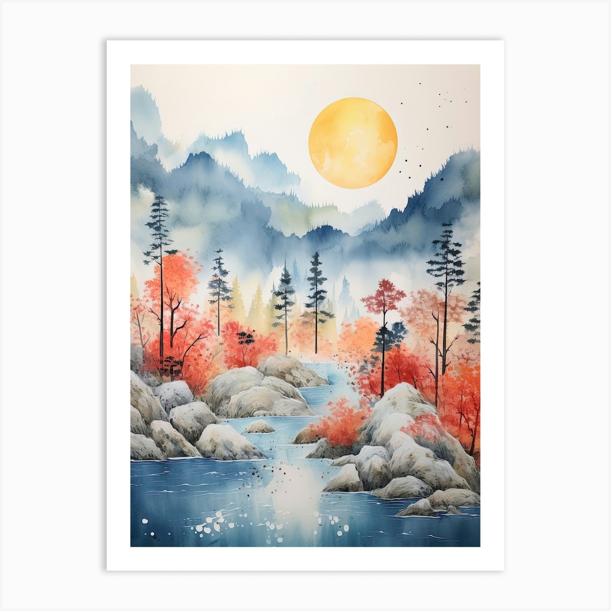 Watercolour Of Jiuzhaigou Valley China 2 Art Print by Serene Horizons - Fy
