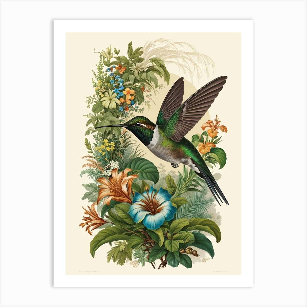 Hummingbird botanical flower beauty Art Print by ontoseno - Fy