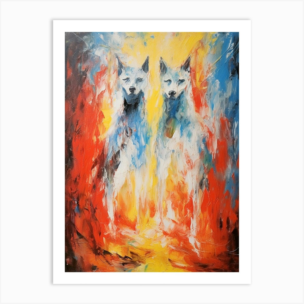Wolves Abstract Expressionism 3 Art Print by Abstract Art Expressions - Fy