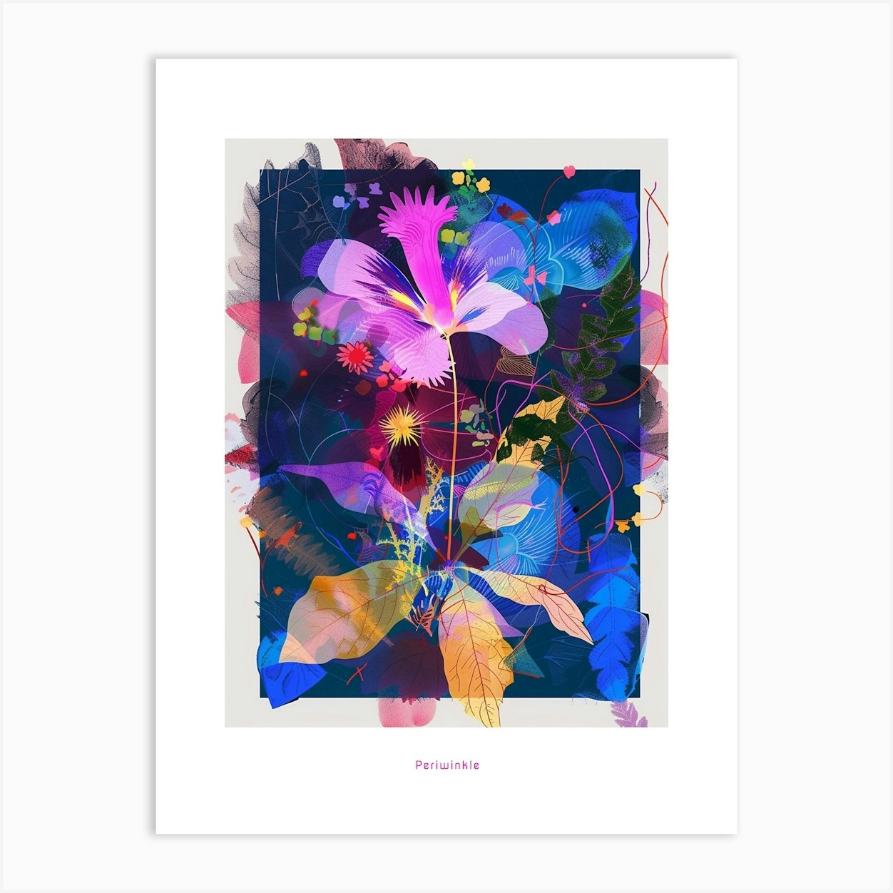 Periwinkle (Vinca) 3 Neon Flower Collage Poster Art Print by Botanic ...